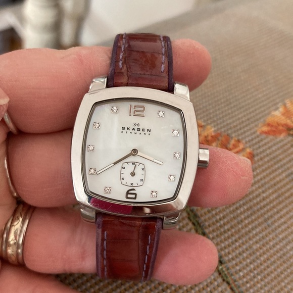 Skagen | Accessories | Ladies Skagen Tank Watch With Brown Leather Croc ...